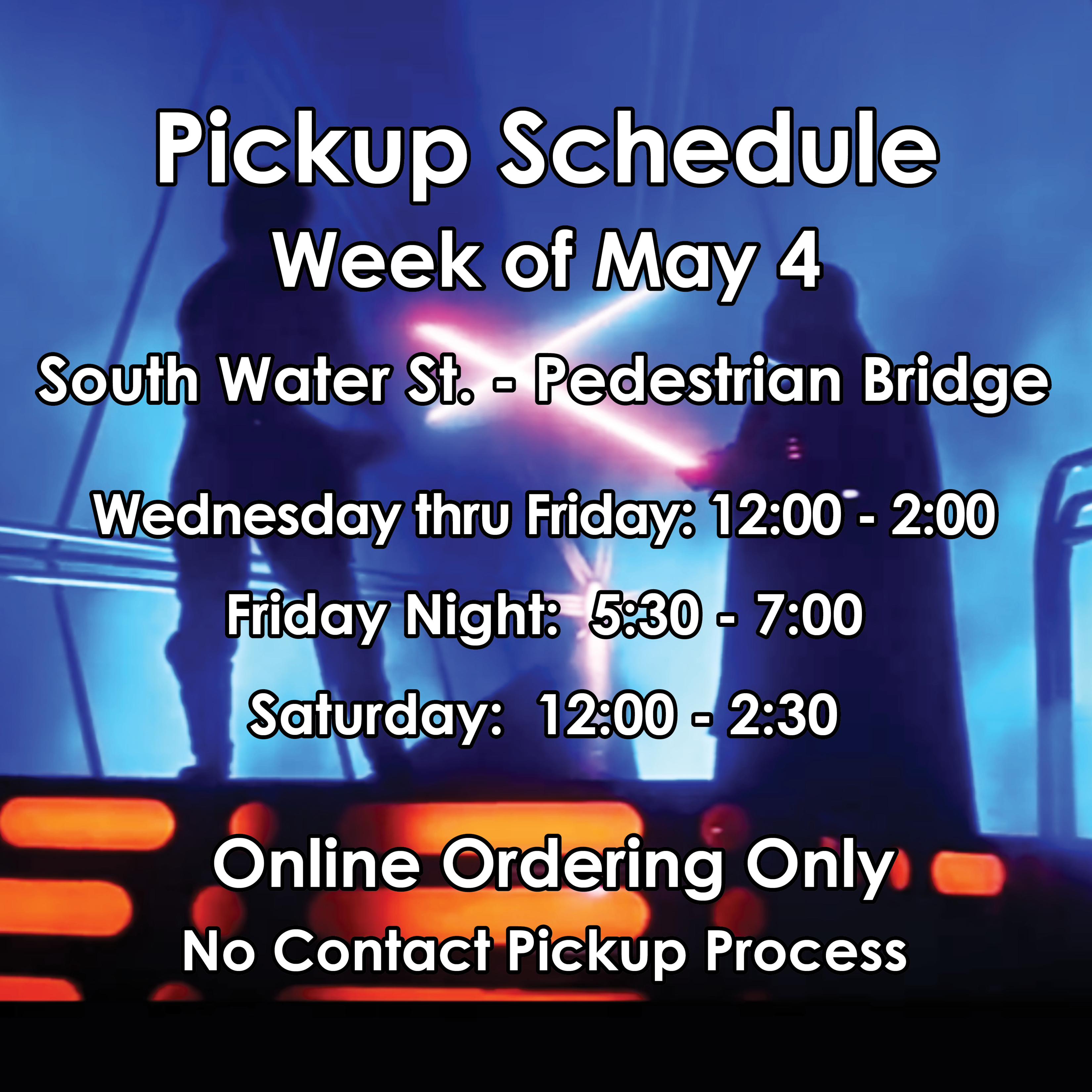 Our pickup schedule for the week of May 4. Strictly online ordering and ...