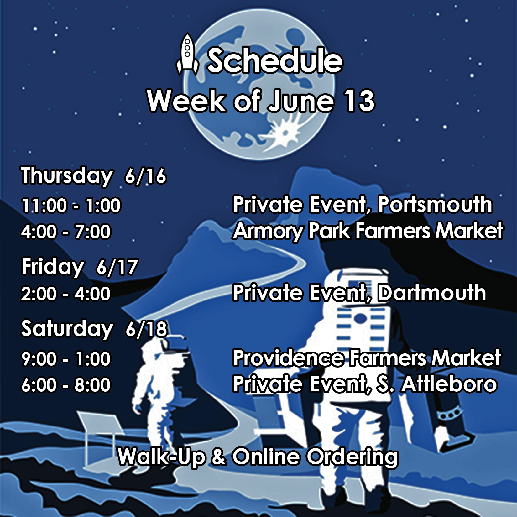 Our schedule for the week of June 13, 2022. Three private events and ...