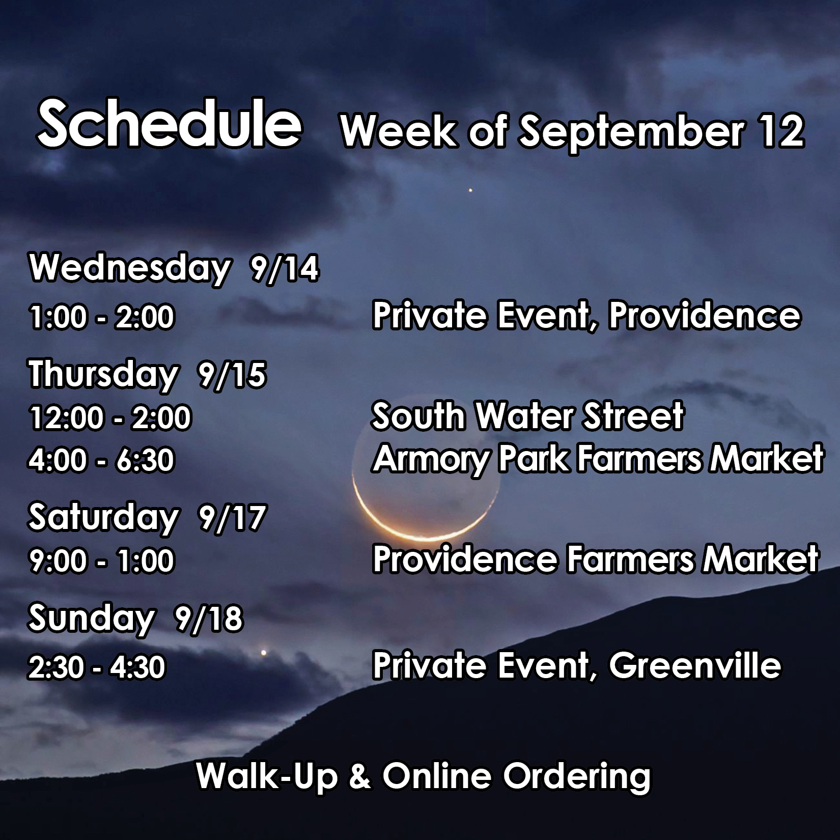 Our schedule for the week of September 12, 2022. | rocket fine street food